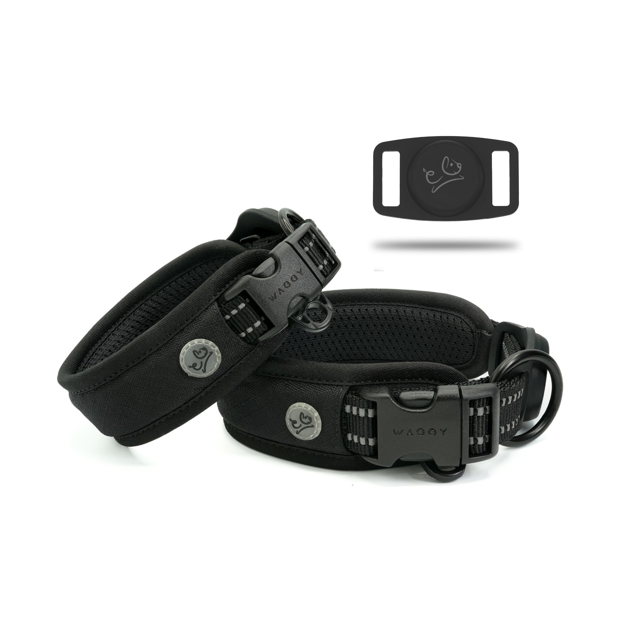 Airtag Dog Collar Air Mesh Ultra Soft Padded 3M Reflective Collar (Bla ...